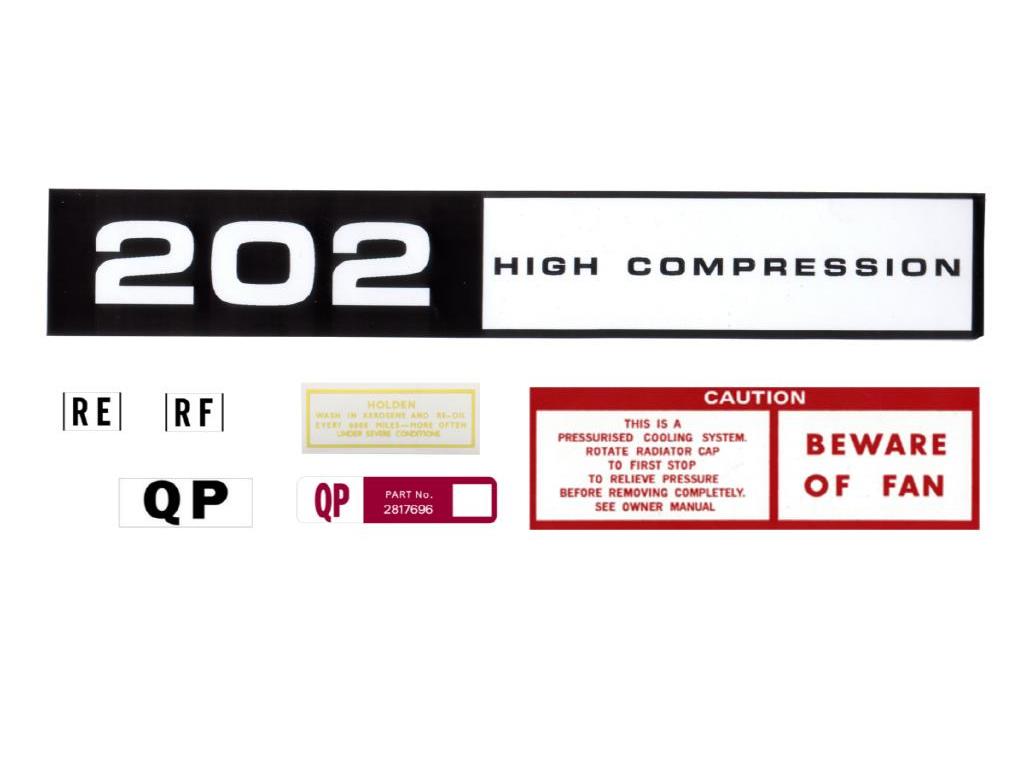 Holden HQ 202 High Compression Engine Rocker Cover Decals +Beware Fan ...